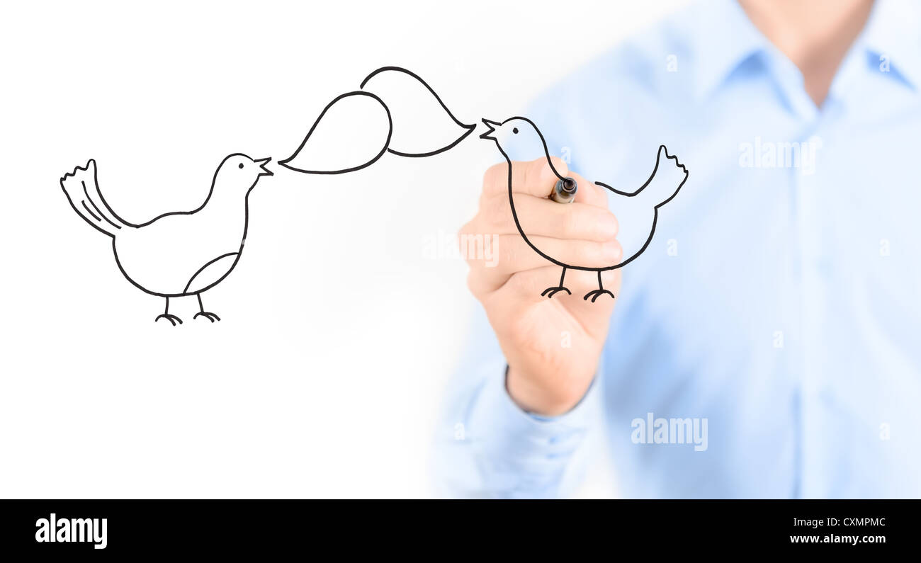 Young businessman drawing social media chatting concept. Isolated on ... Young businessman drawing social media chatting concept. Isolated on ...