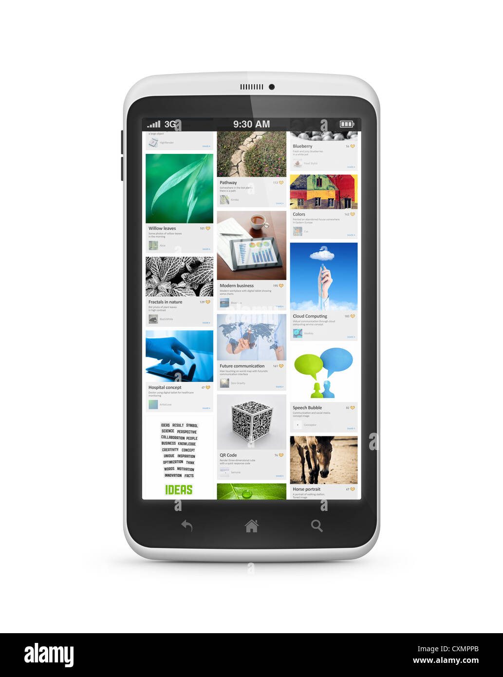 Modern smartphone with social media application on a screen. Isolated ...