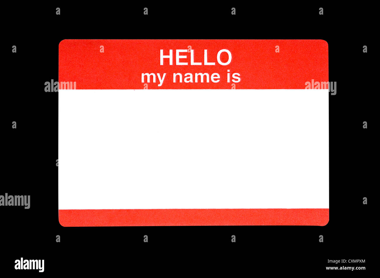 Red name badge with the words Hello my name is with a clipping path ...