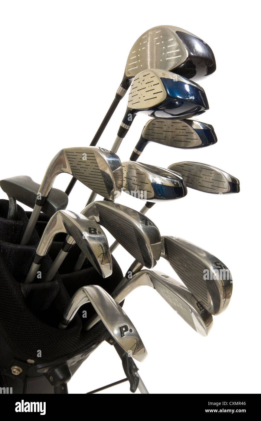 full Set of modern golf clubs on white background Stock Photo - Alamy