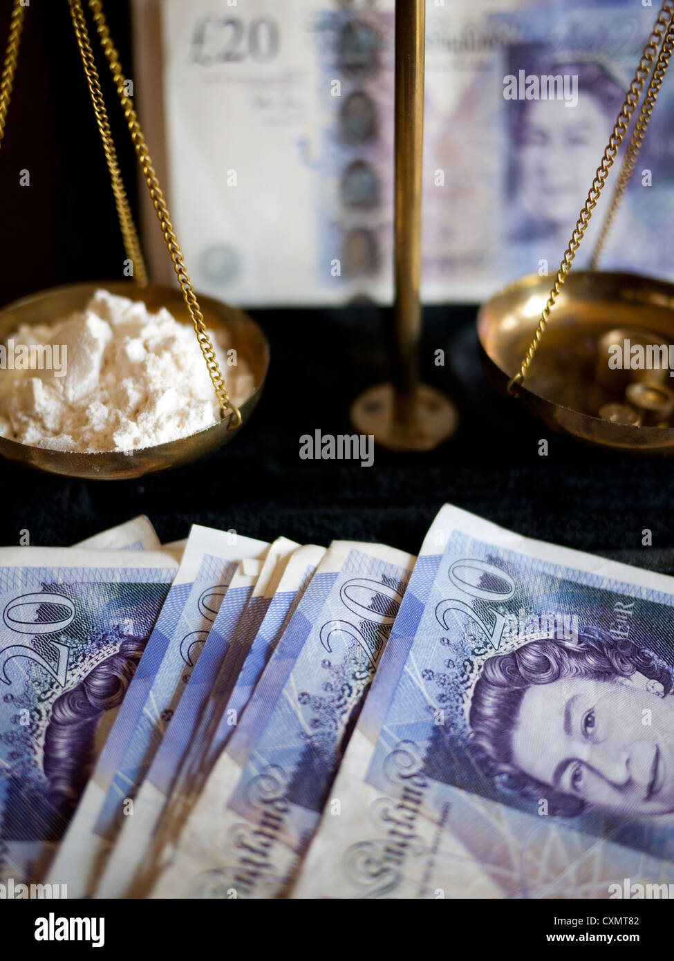 Old Brass Scales with drugs and money, England,UK Stock Photo - Alamy