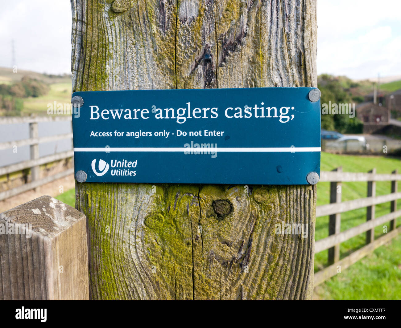 Beware Anglers Casting Sign, Lancashire,England,UK Stock Photo - Alamy