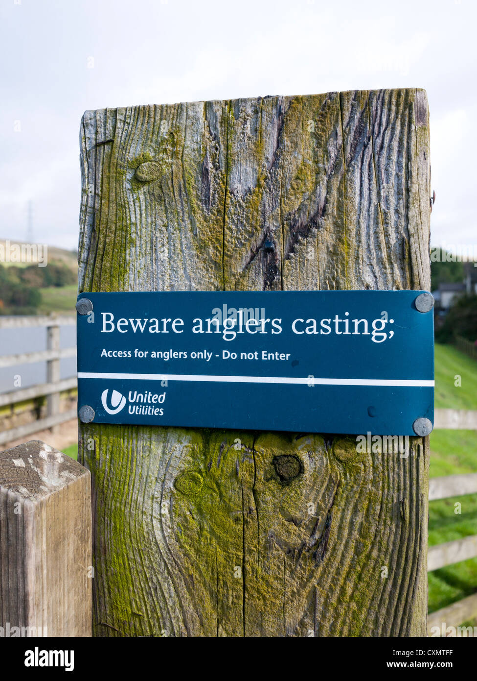 Beware Anglers Casting Sign, Lancashire,England,UK Stock Photo - Alamy