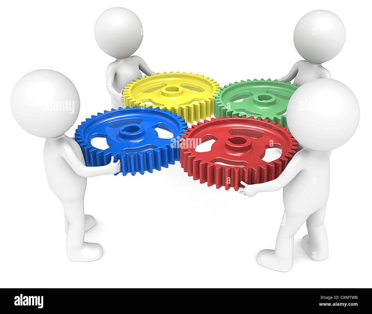 3D little human character X4 holding Cog Wheels. 4 Color. People series ...