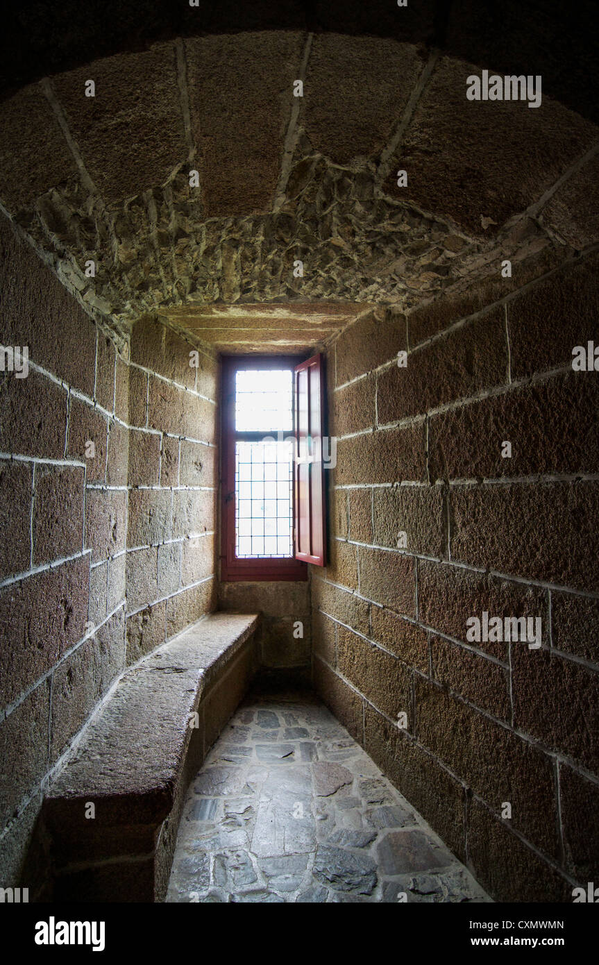 A window-well, complete with a stone seat, in one of the round stone ...