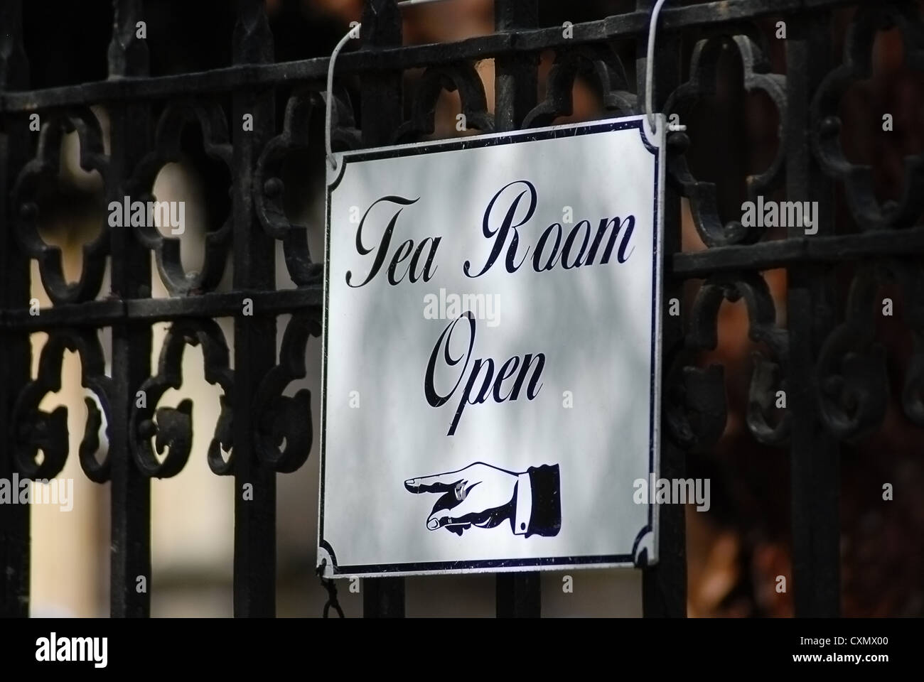 Tea Room Open sign pointing the way Stock Photo - Alamy