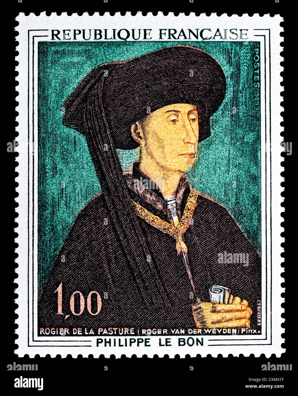 Unused 1969 French postage stamp depicting painting "Philippe le Bon ...