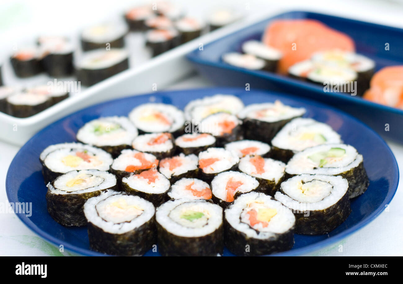 Different types of home made sushi. Shallow depth of field Stock Photo ...