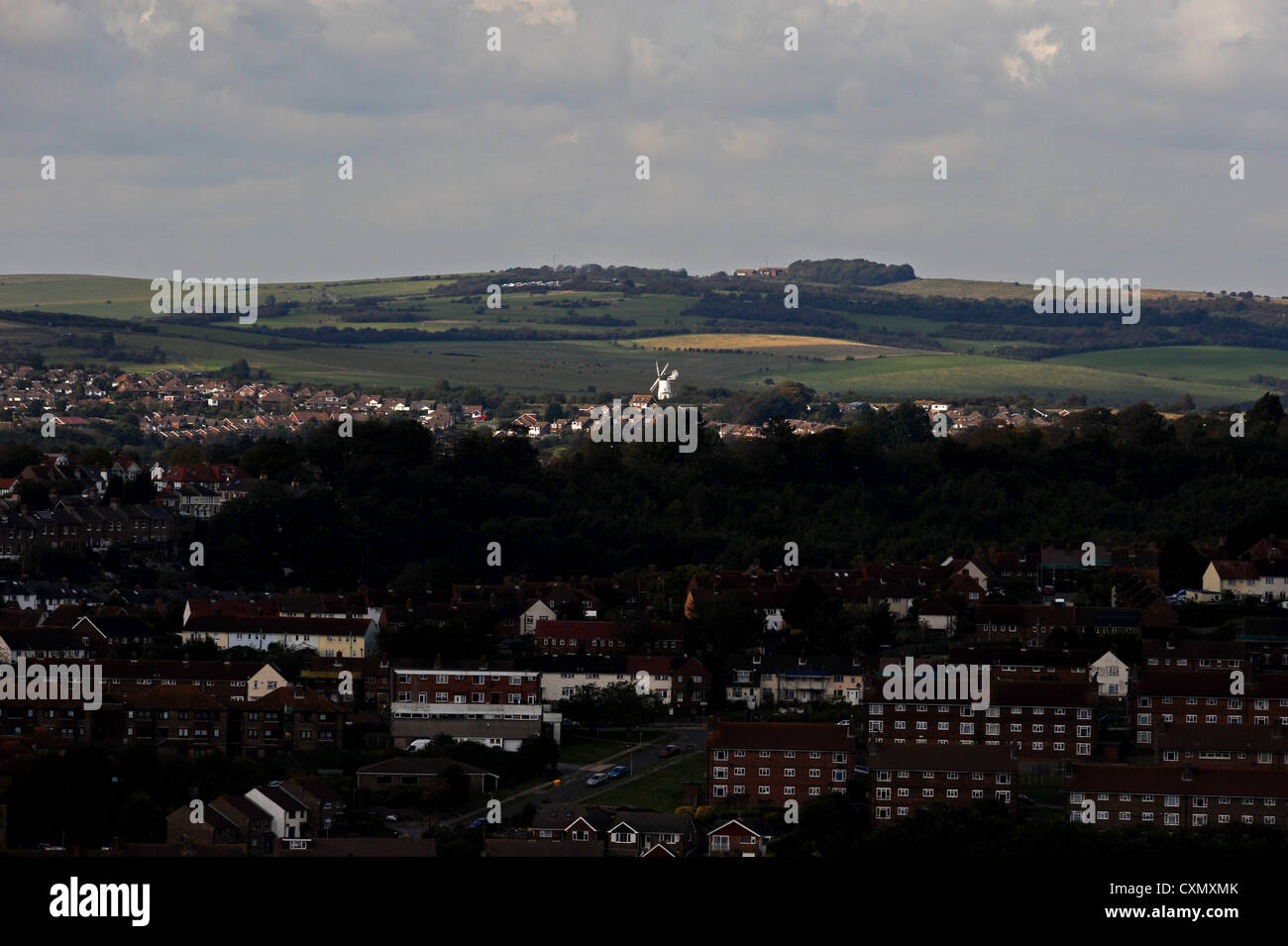 View across Brighton rooftops taken from near the racecourse looking ...