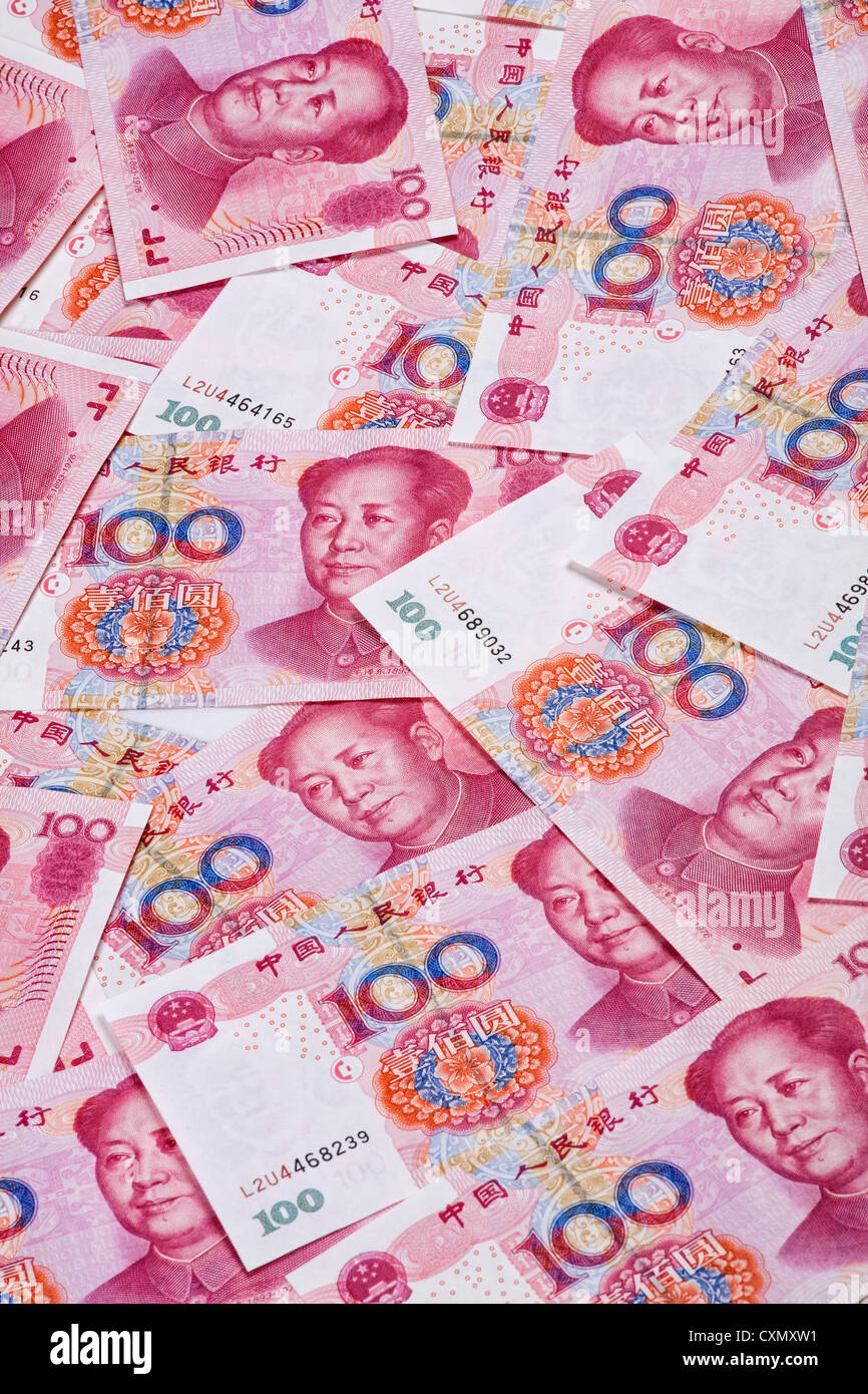 Chinese 100 RMB or Yuan featuring Chairman Mao on the front of each ...