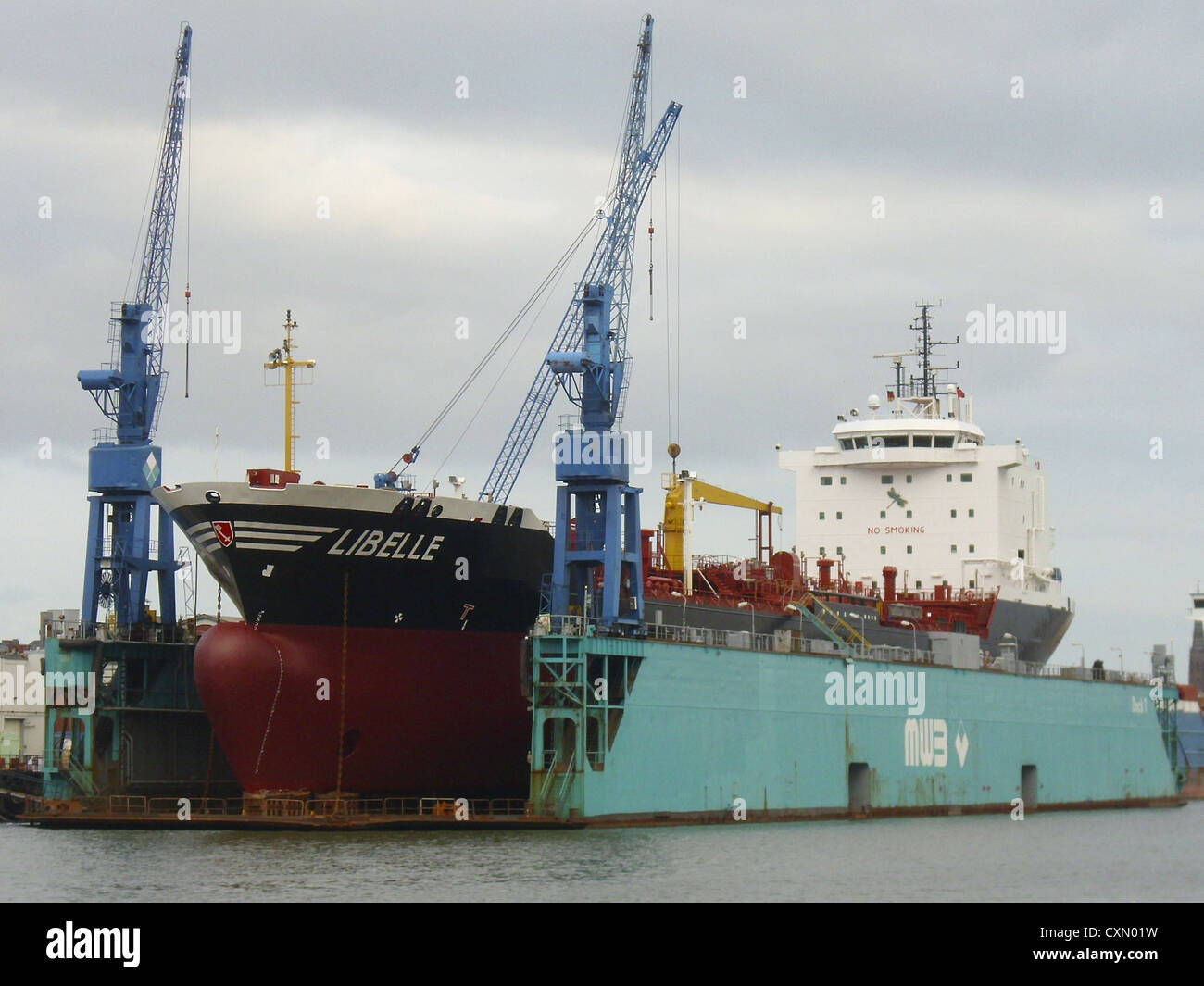 The oil/chemical tanker '''Libelle''' in a floating drydock of MWB in ...