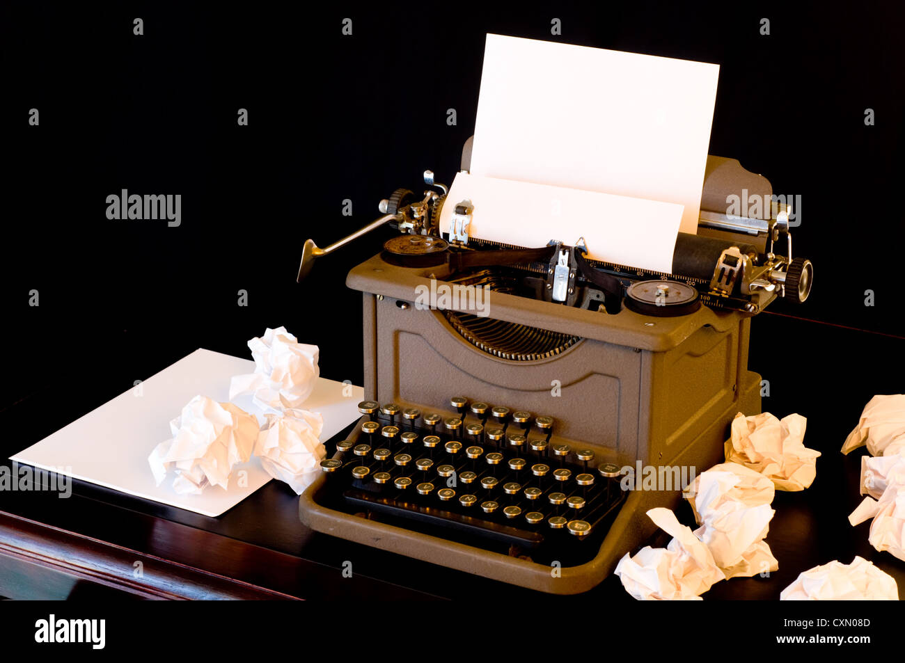 Old, antique, vintage, typewriter on desk with black background Stock ...