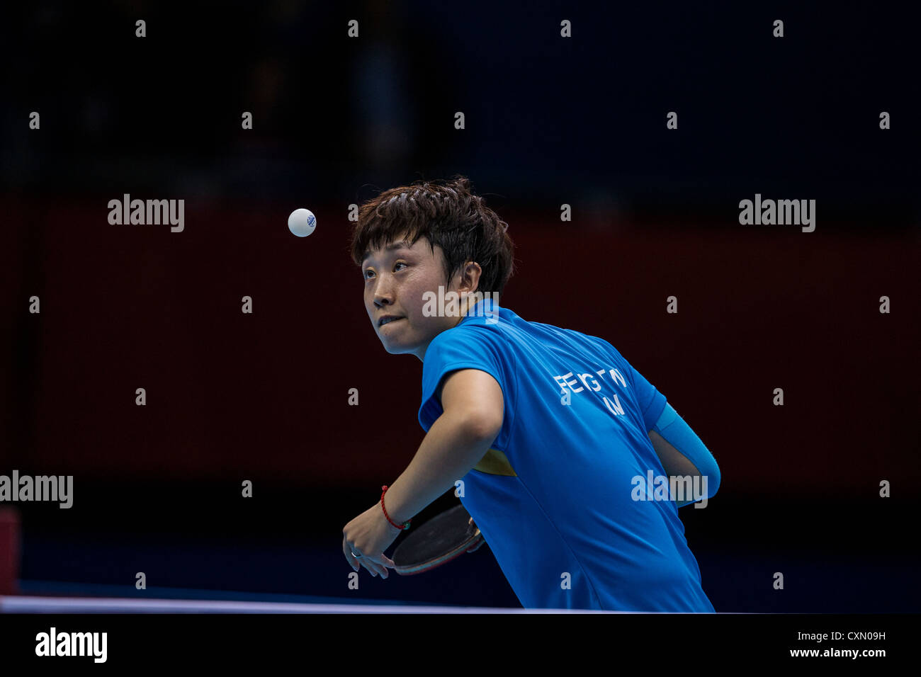 Tianwei Feng (SIN) competing in the bronze medal match in women's table ...