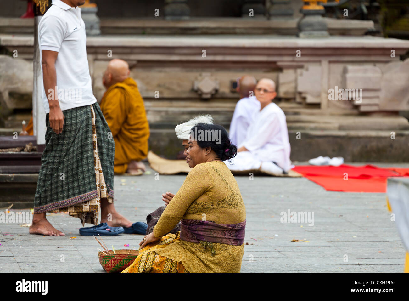 Praying Believers at the Hindu Temple Tirtha Emphul on Bali Stock Photo ...