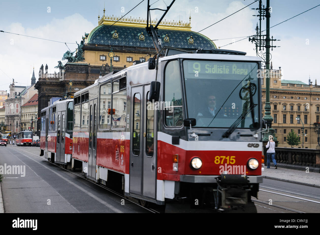 Tram in front of the National Theatre, Prague, Czech Republic Stock ...