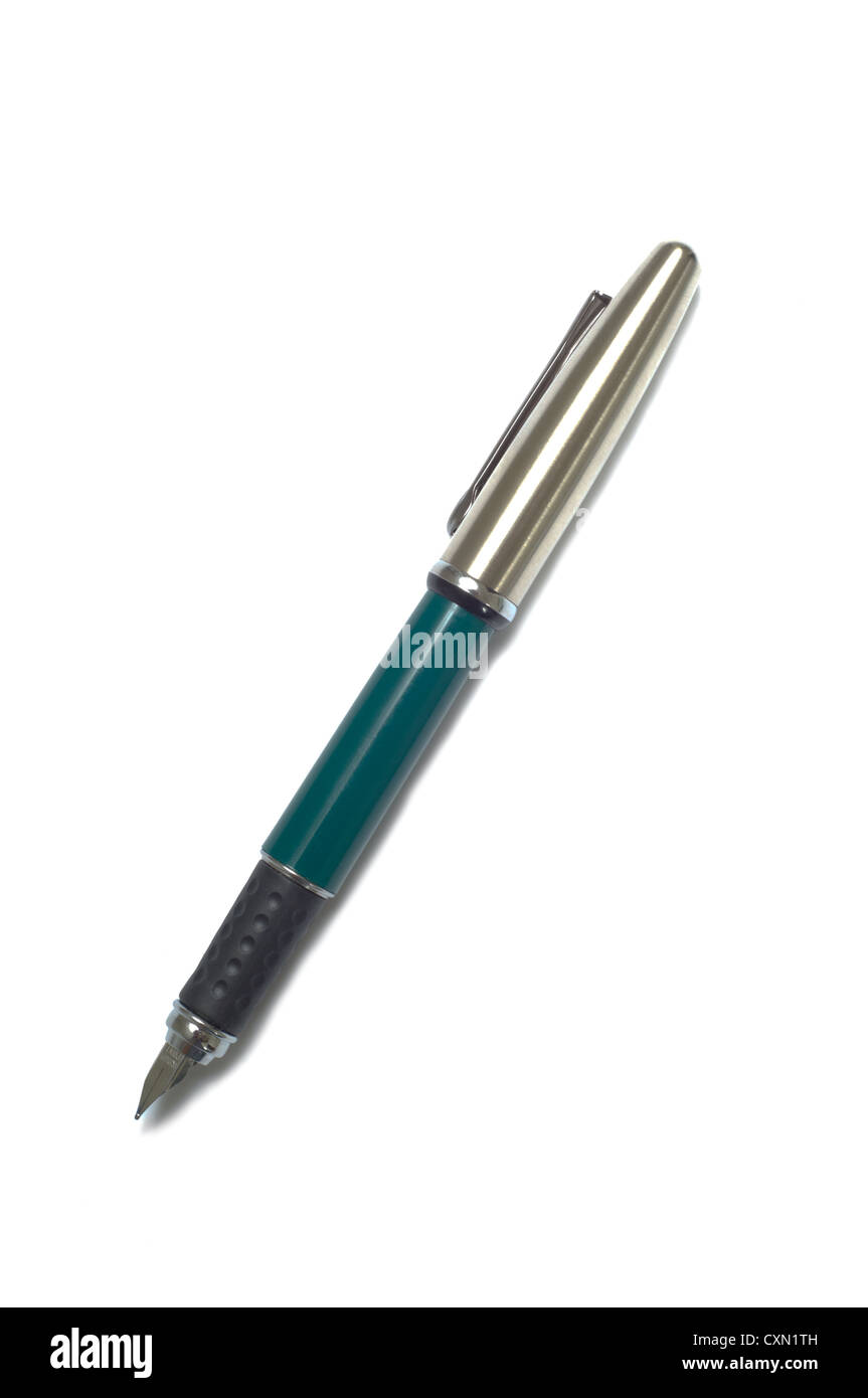 Green writing, fountain pen on white background Stock Photo - Alamy