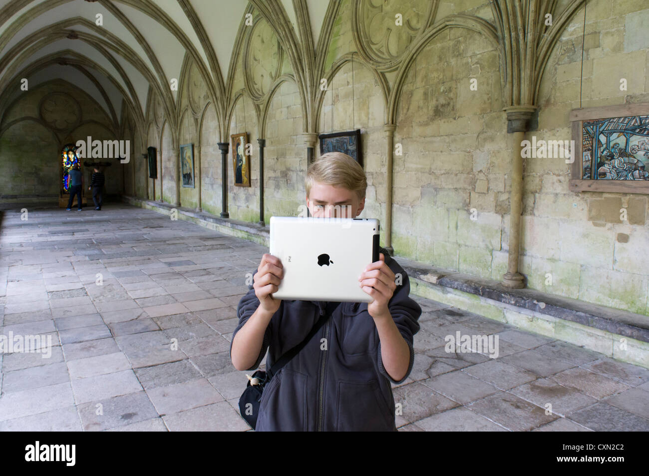 Young teenage boy using an Apple iPad Stock Photo - Alamy