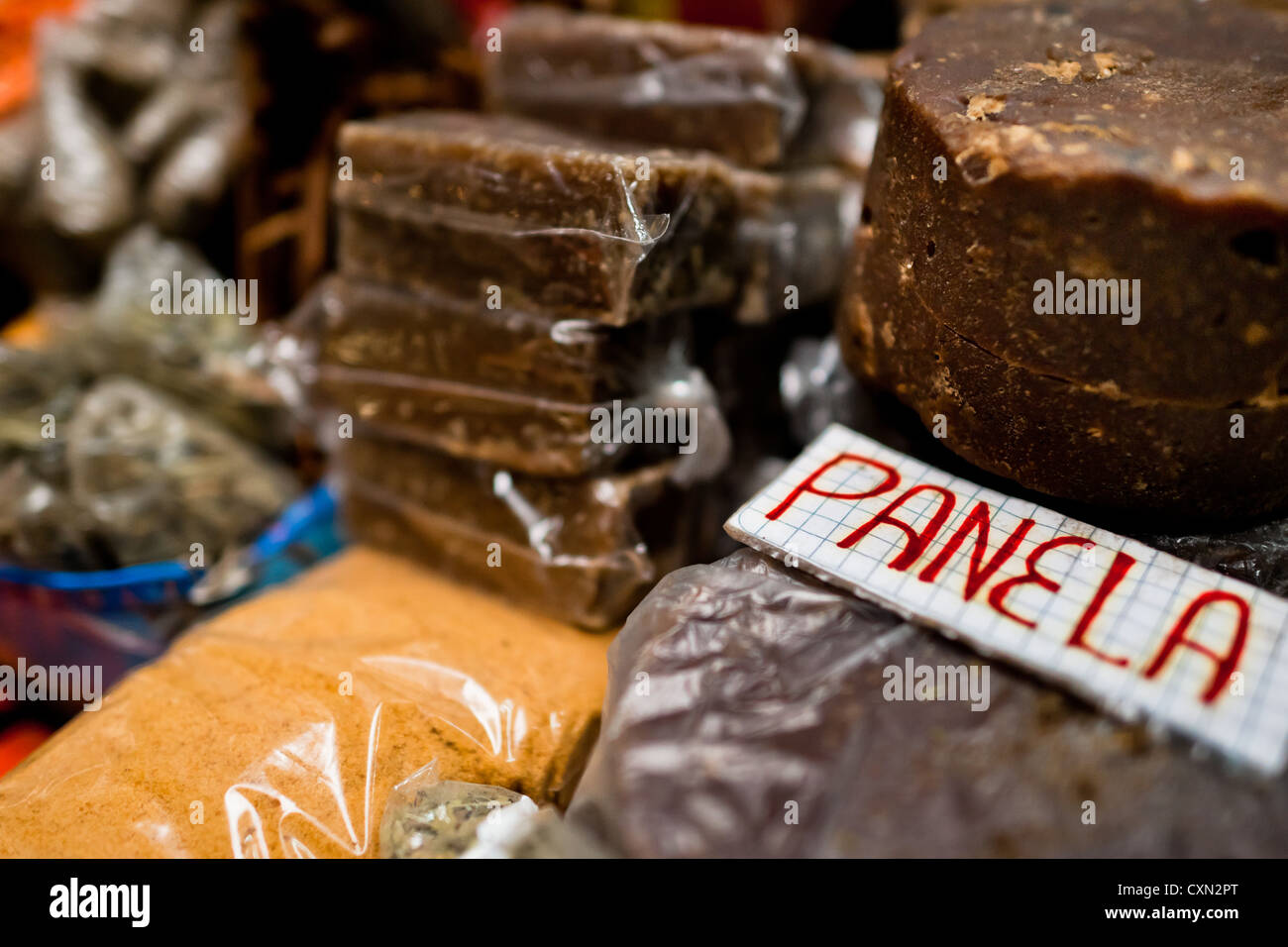 Blocks of panela (a solidified juice of sugar cane) for sale seen on ...