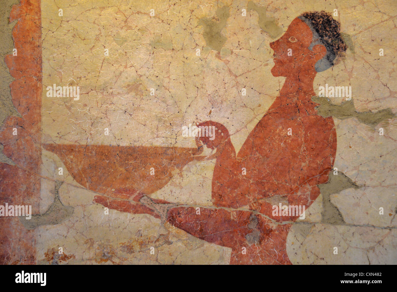 Akrotiri Fresco of servant man in The Santozeum Museum, Firá (Thira ...