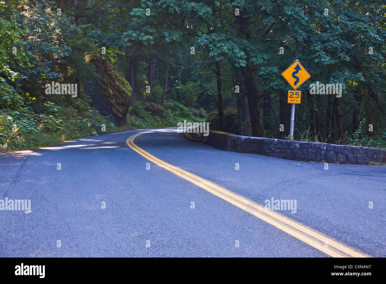 Winding stretch of historic Columbia River highway, Oregon Stock Photo ...