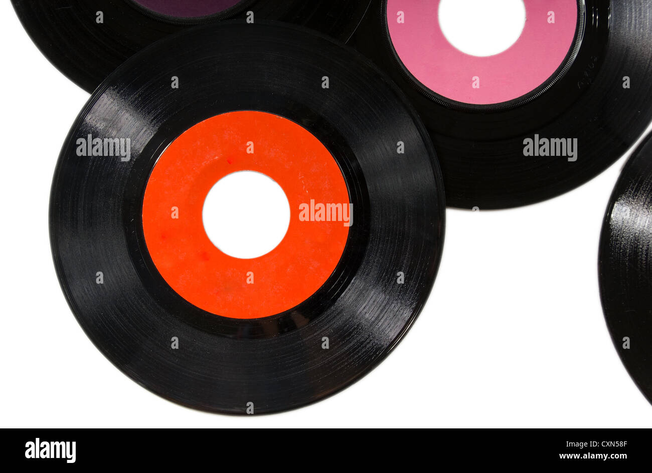 Vintage 45rpm records with blank labels on white background Stock Photo ...