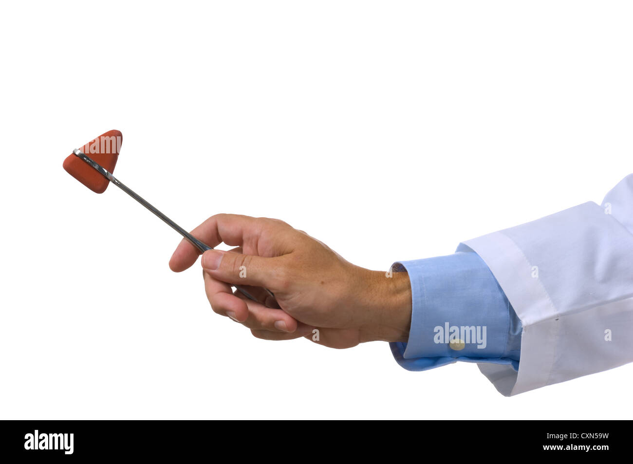 Doctor in lab coat holding a reflex hammer Stock Photo - Alamy