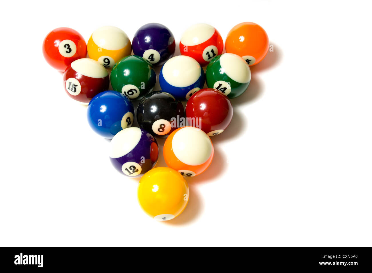 Brightly colored, new pool balls or billiard balls on white background ...