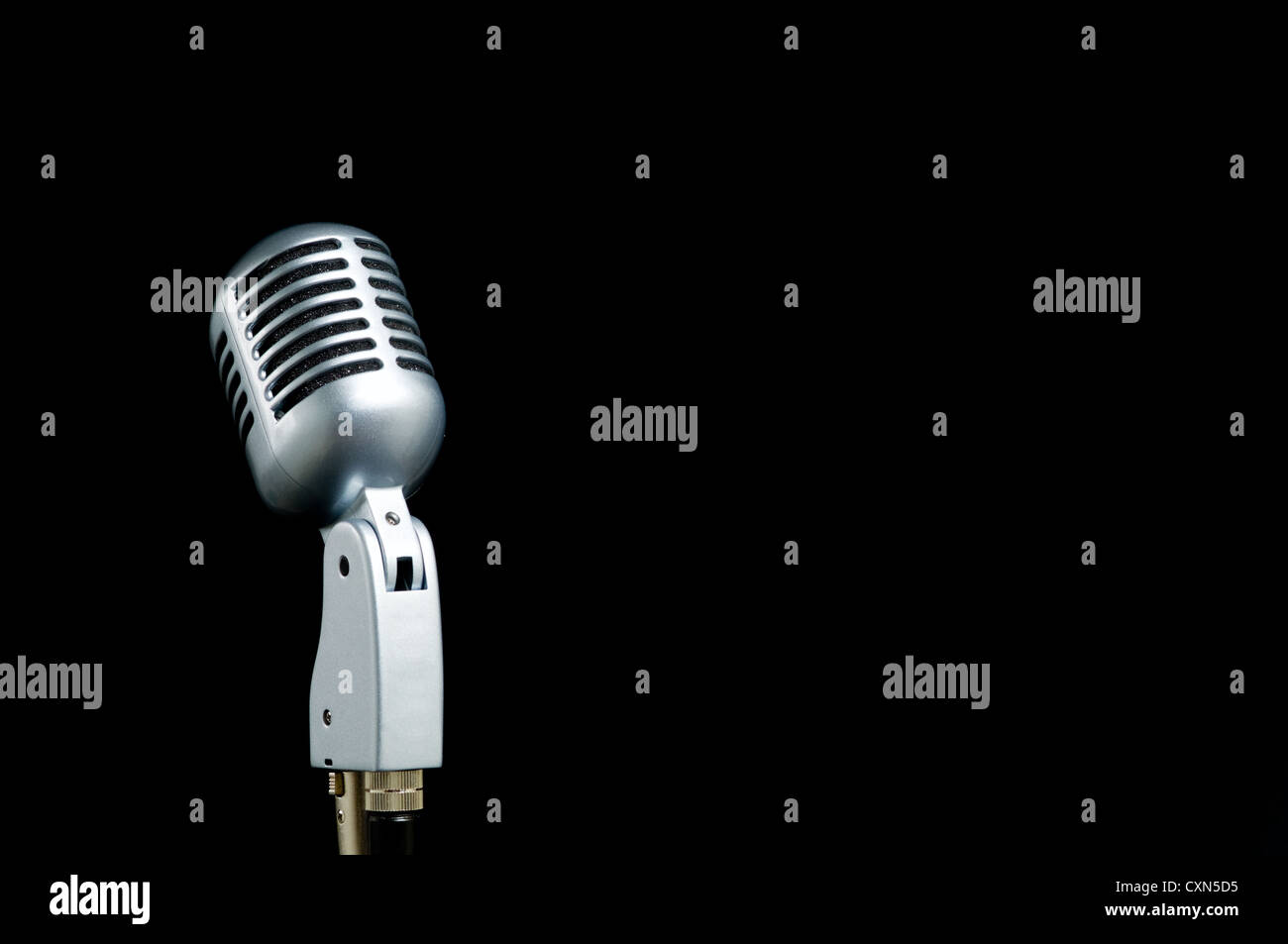 Vintage microphone of black background with space for copy Stock Photo ...