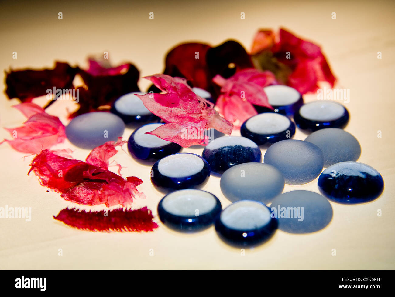 Glass stones and leaves Stock Photo - Alamy