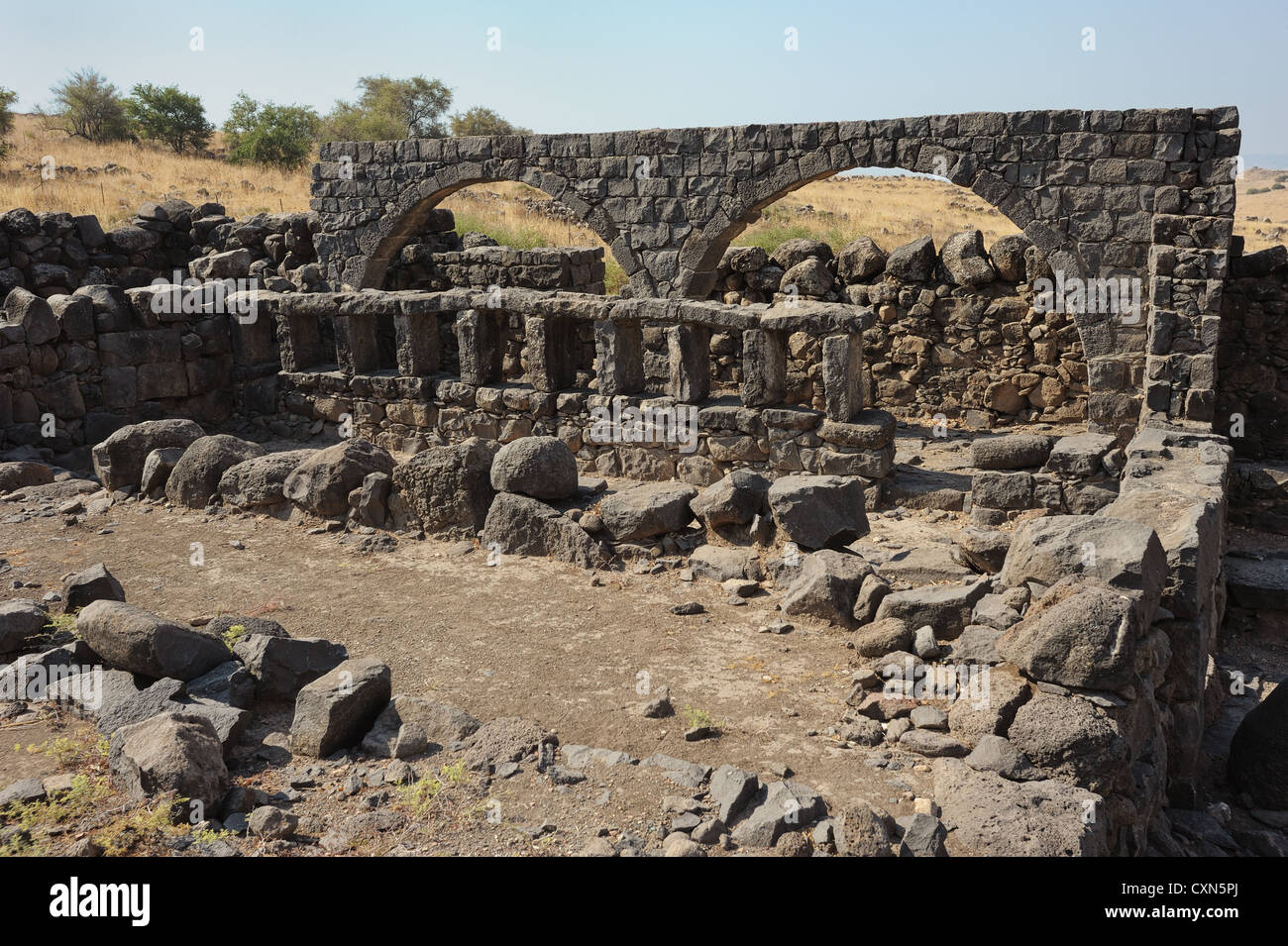 Remains of ancient buildings in the Korazim national park, Israel Stock ...