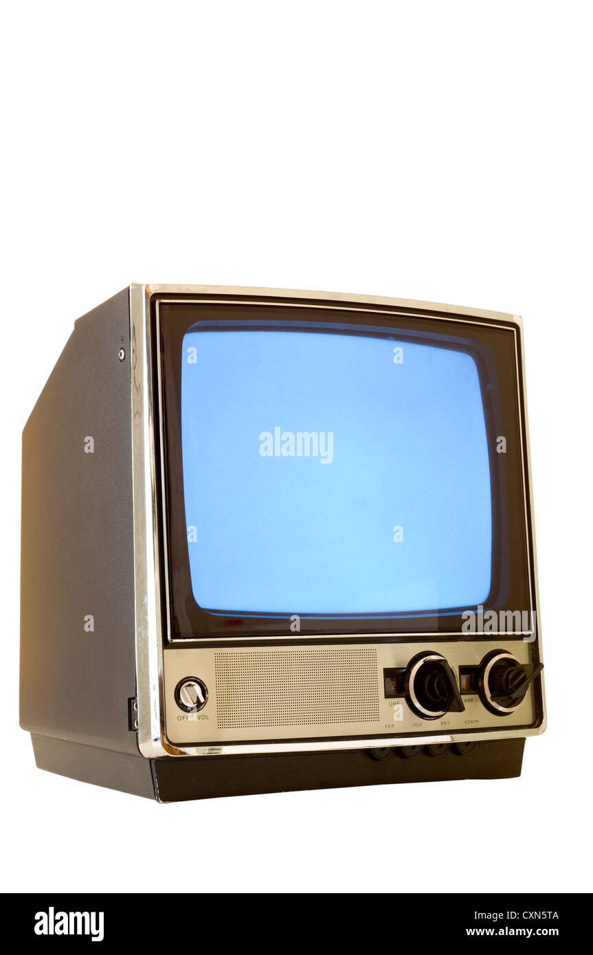 Vintage television set turned on with snowy screen, screen could be ...