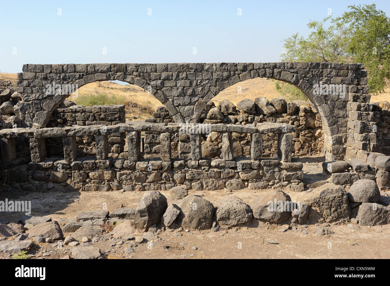 Remains of ancient buildings in the Korazim national park, Israel Stock ...