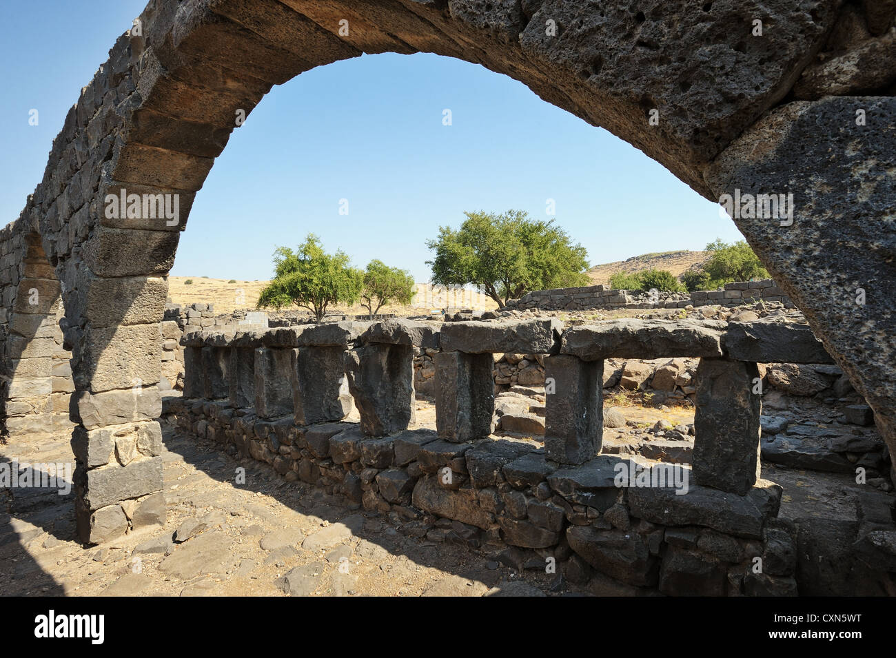 Remains of ancient buildings in the Korazim national park, Israel Stock ...