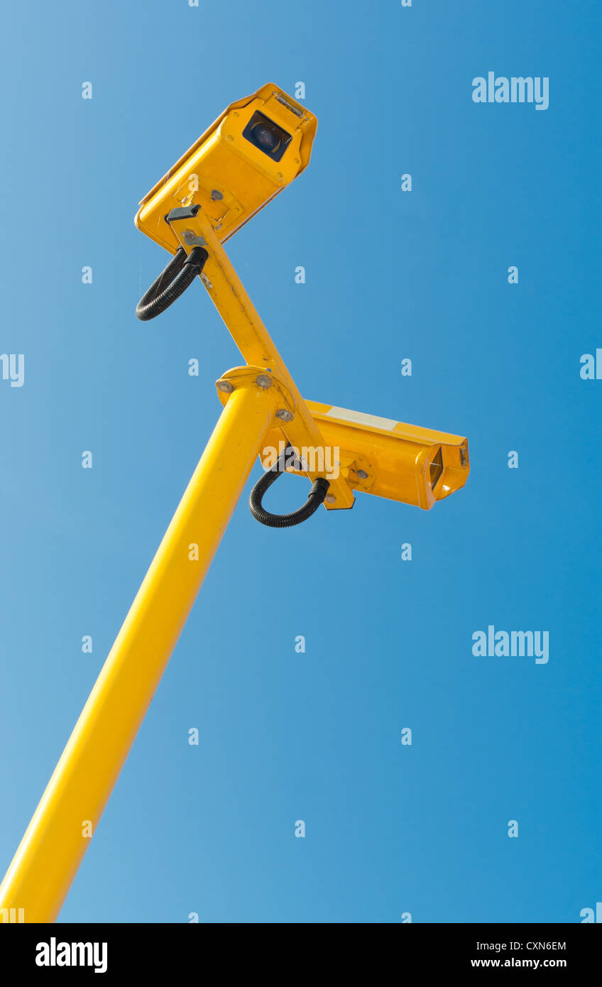 double surveillance security camera or CCTV against blue sky Stock ...