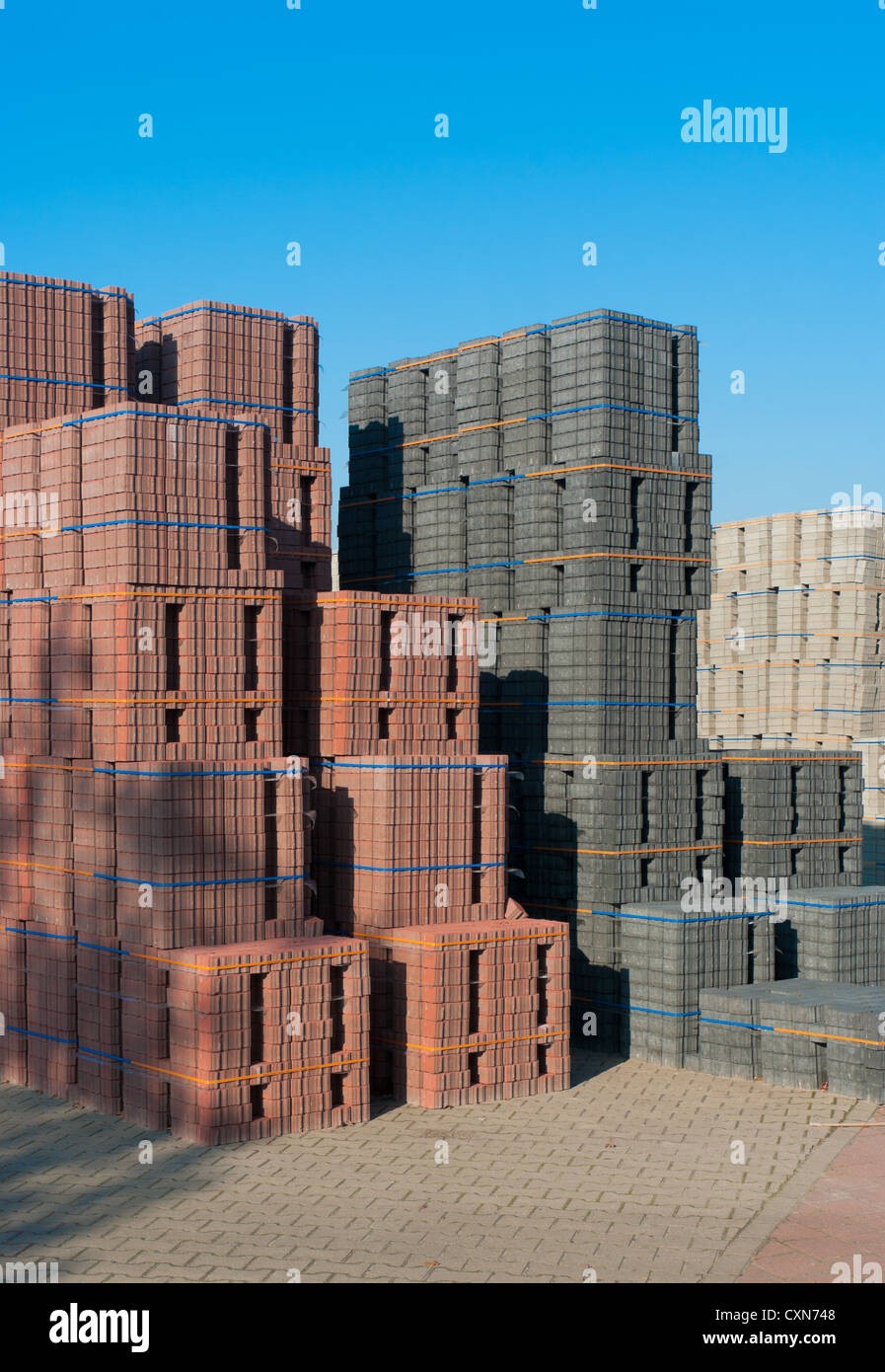 highly piled up bricks ready for transport Stock Photo - Alamy