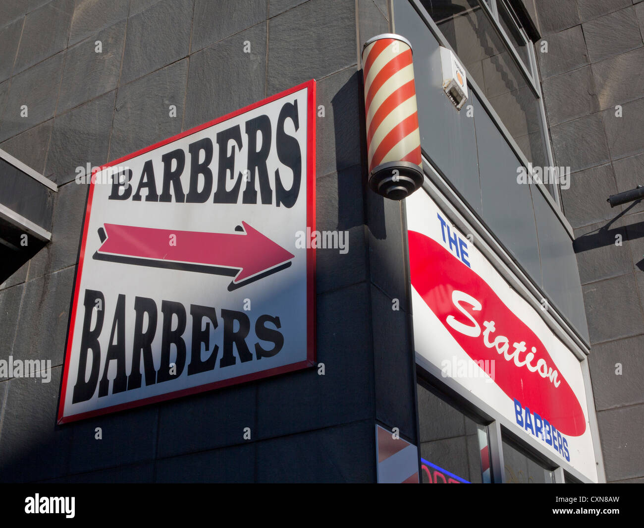 Sign of barber shop in Newcastle-upon-Tyne, England, UK Stock Photo - Alamy