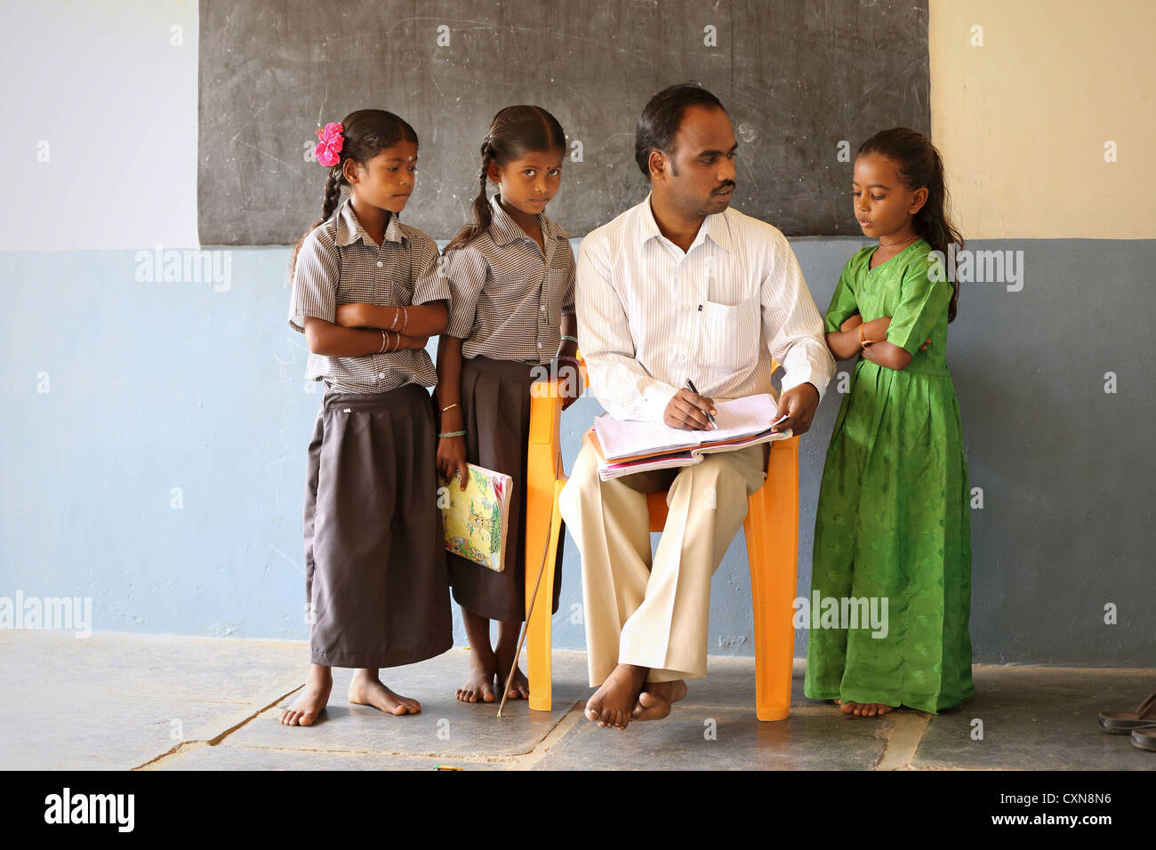 Indian school children with teacher Andhra Pradesh South India Stock ...