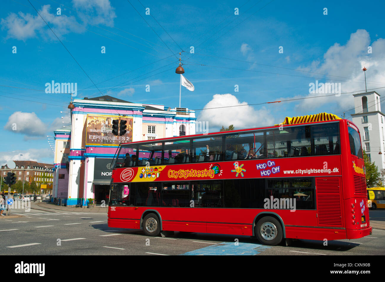 Sightseeing double decker tour bus Axeltorv square central Copenhagen ...