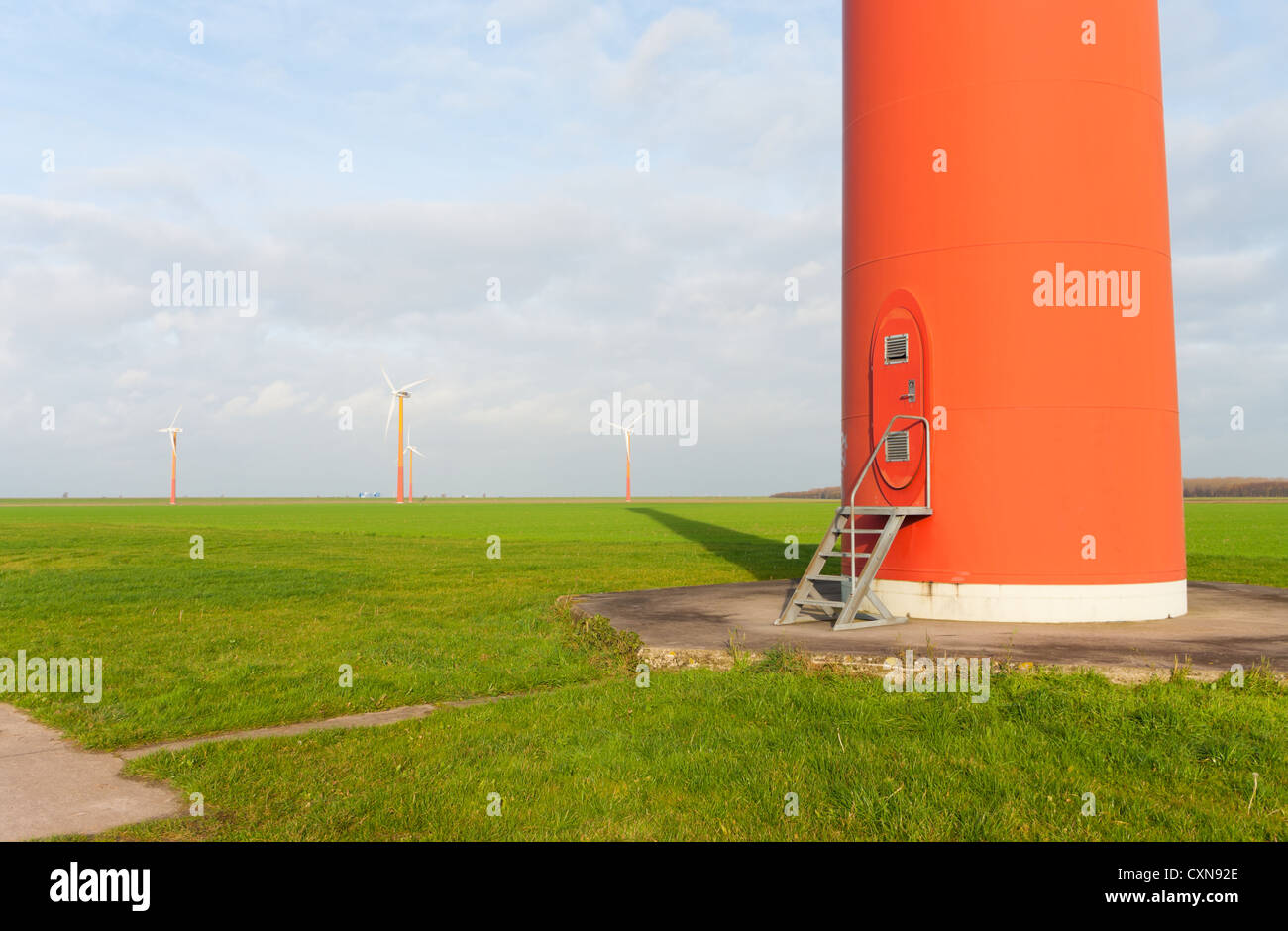 windmill farm with colorful windmills in Almere, Netherlands Stock ...