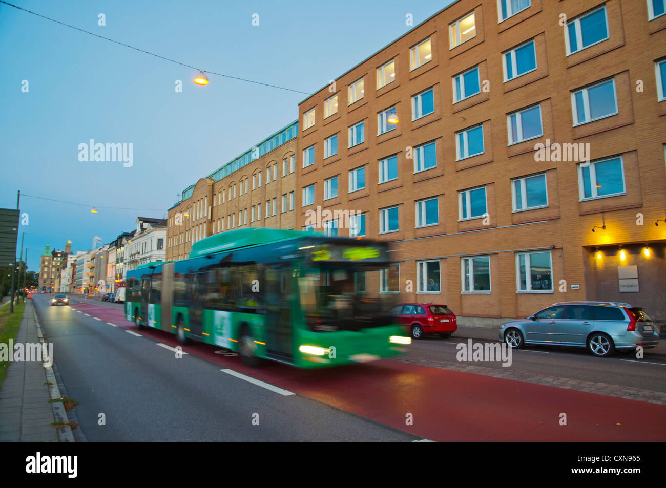 Bus on Norra Vallgatan street central Malmö city Skåne county Sweden ...