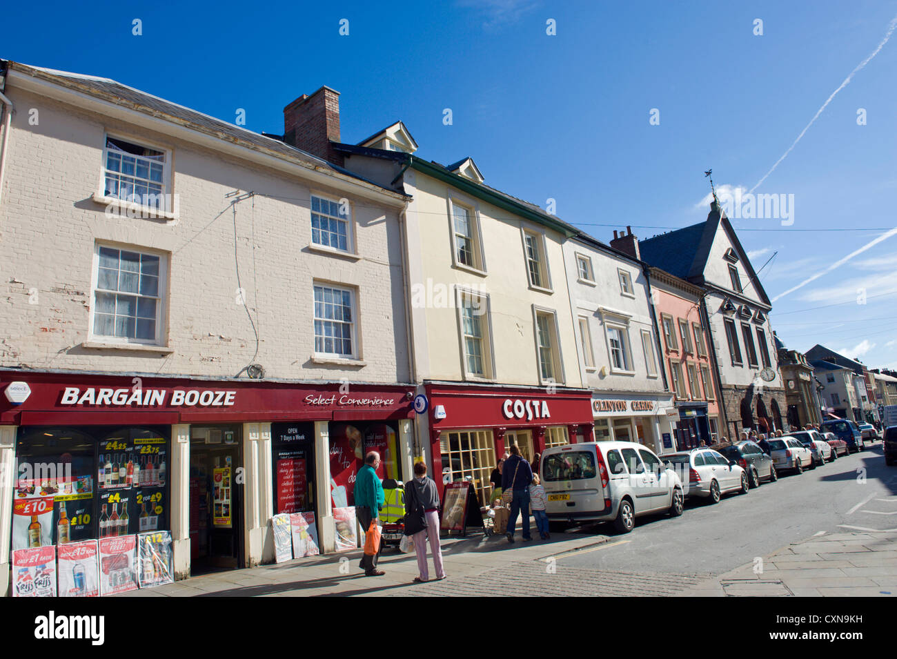 Bargain Booze Costa Coffee & Clinton Cards on high street in Brecon ...