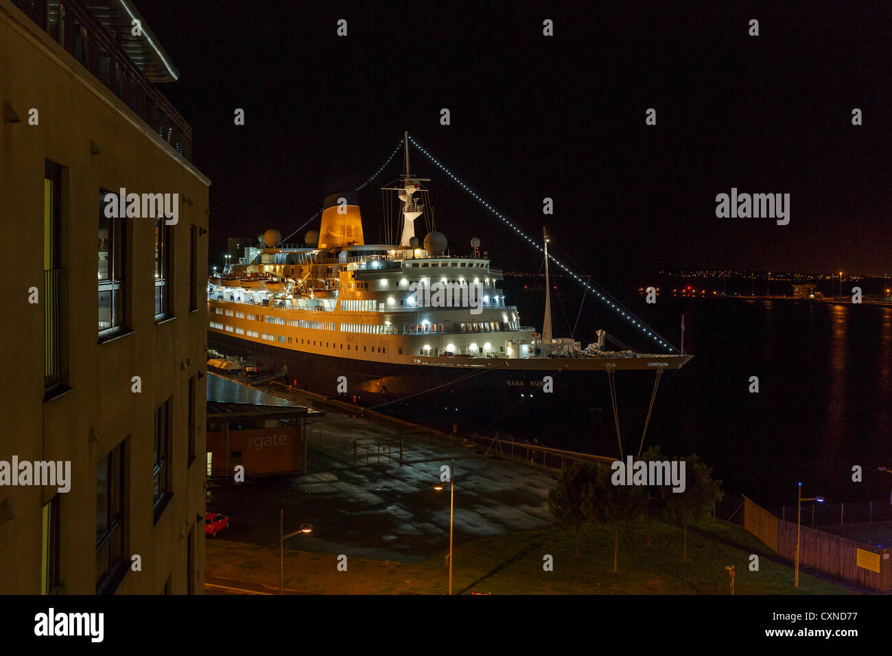 Edinburgh after dark - Saga Ruby cruise ship docked at Leith Ocean ...