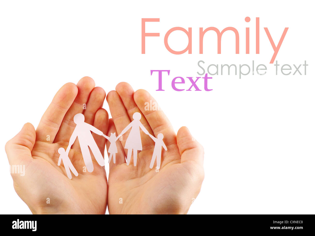 Paper family in hands isolated on white background Stock Photo - Alamy