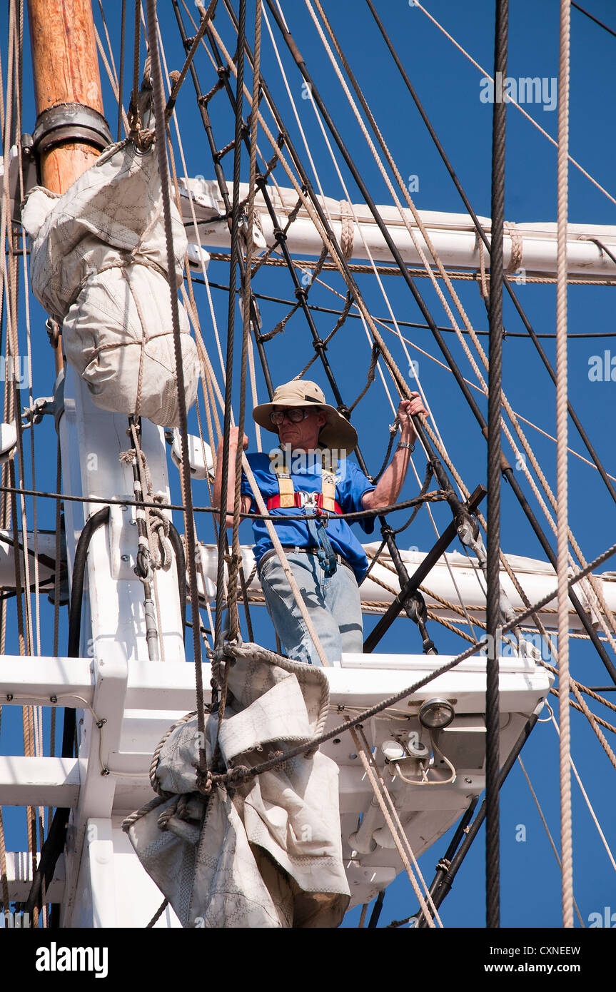 Up in the rigging on Tall Sailing Ship in Harbour of San Diego ...