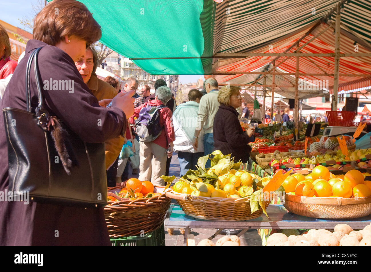 Europe France Nice fruit in the famous and colorful Marché aux Fleurs ...