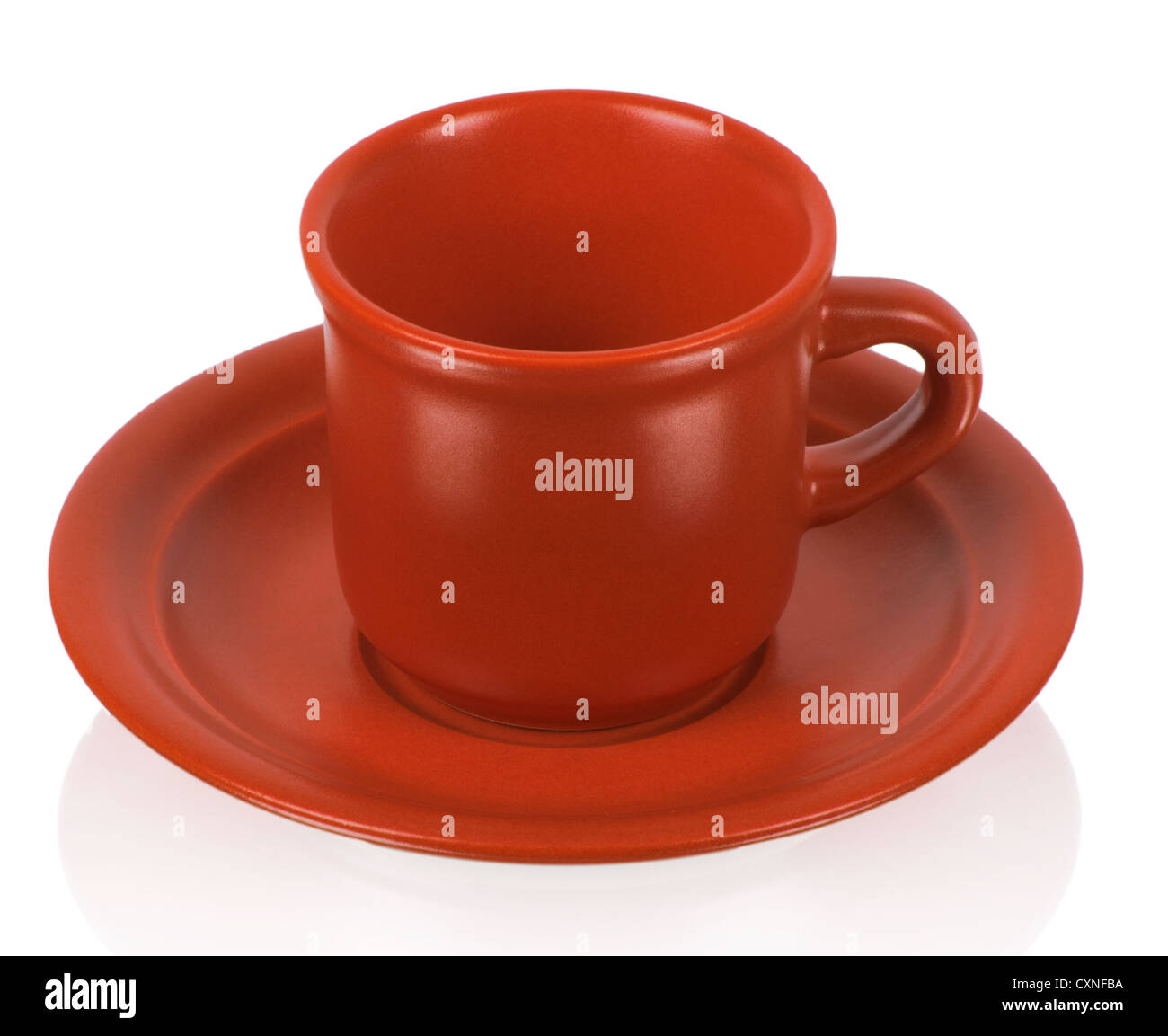 Red cup on a red saucer isolated on white background Stock Photo - Alamy