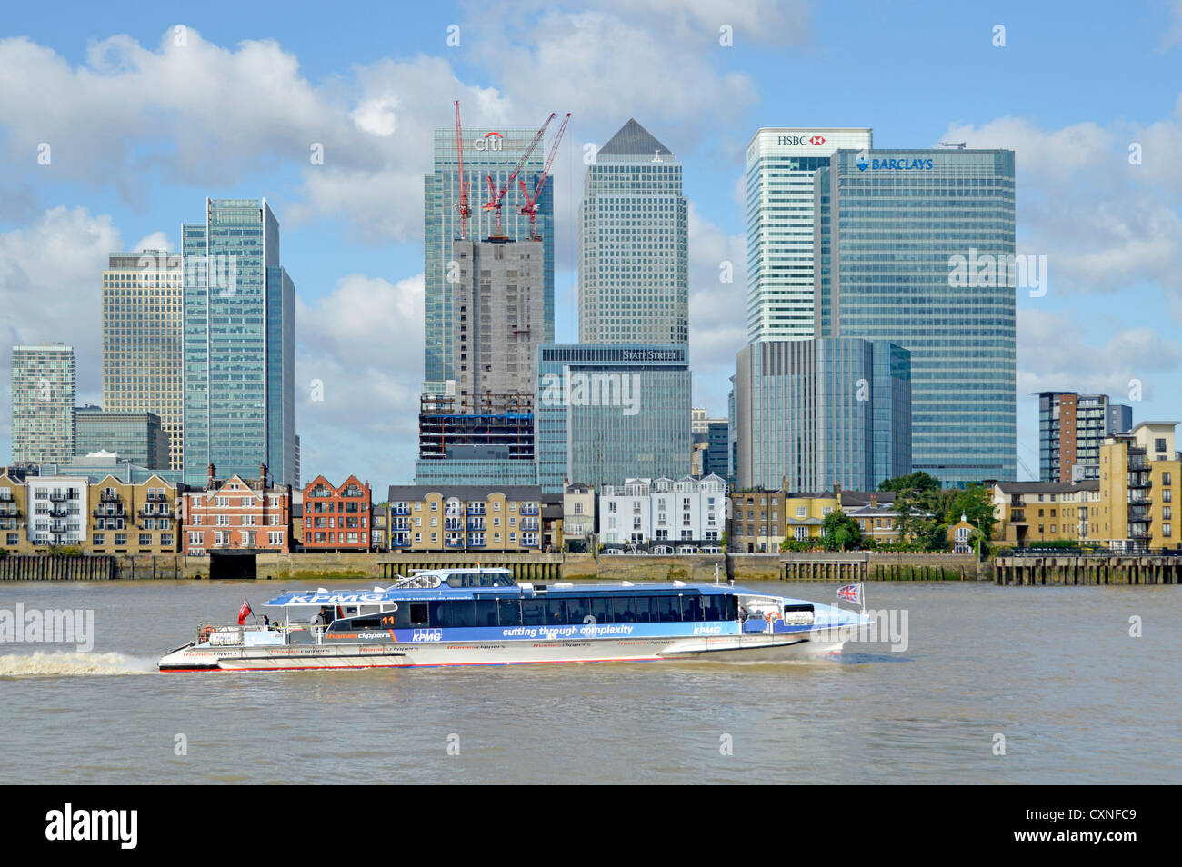 High tide River Thames Clipper catamaran river bus public & tourism ...