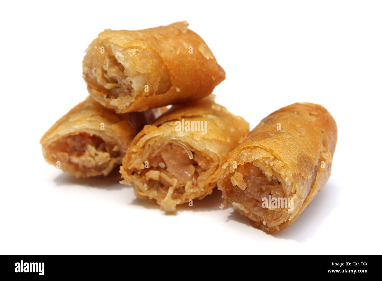 Chinese spring rolls on white background Stock Photo - Alamy
