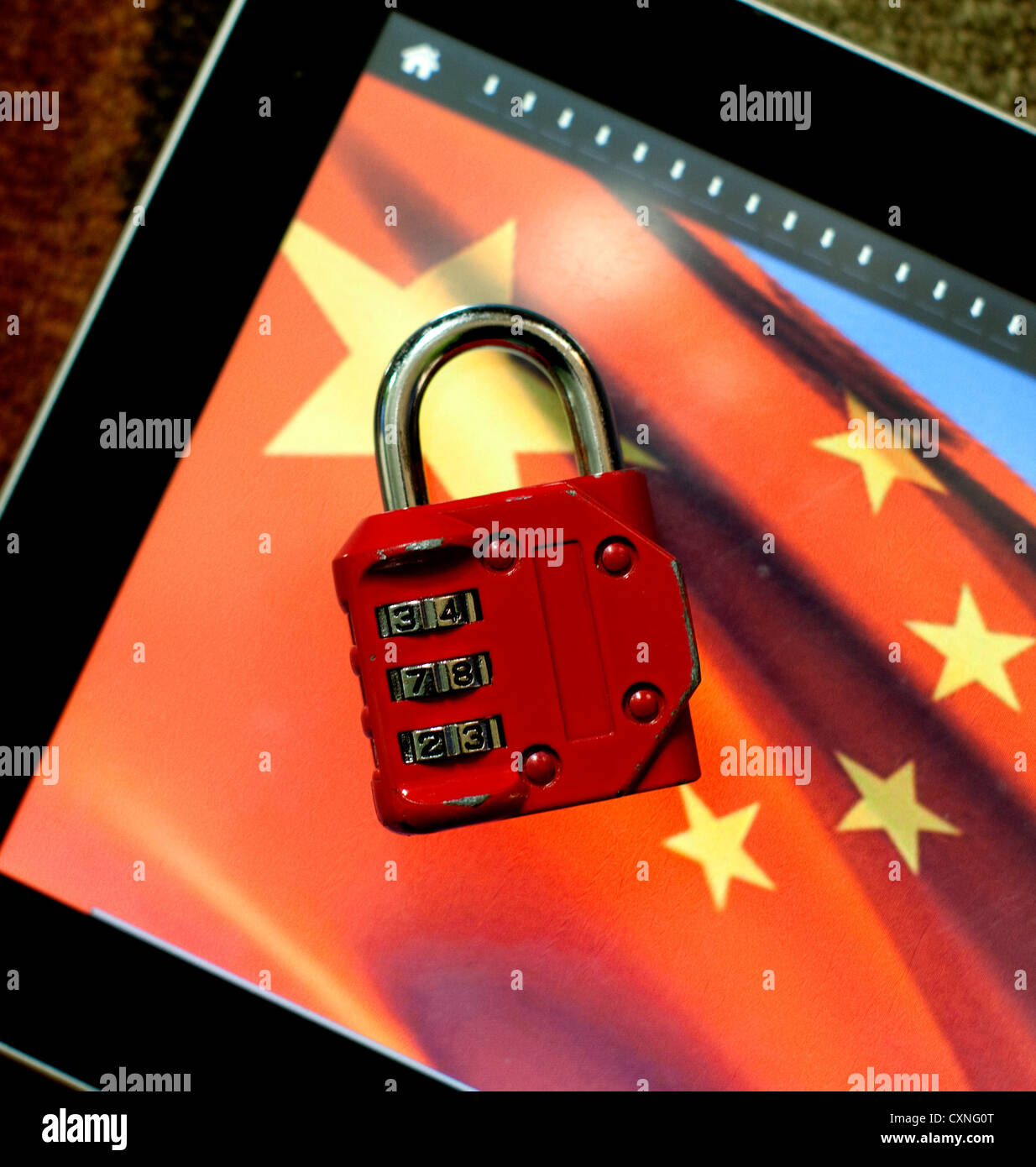 "Great Firewall of China" represented on a tablet device, London Stock ...
