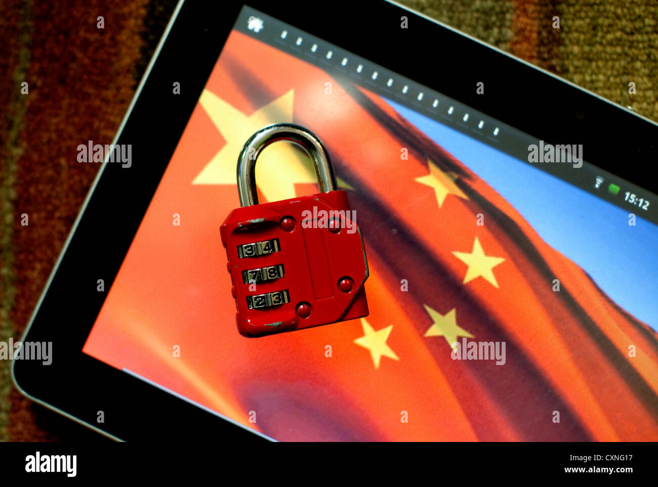 "Great Firewall of China" represented on a tablet device, London Stock ...